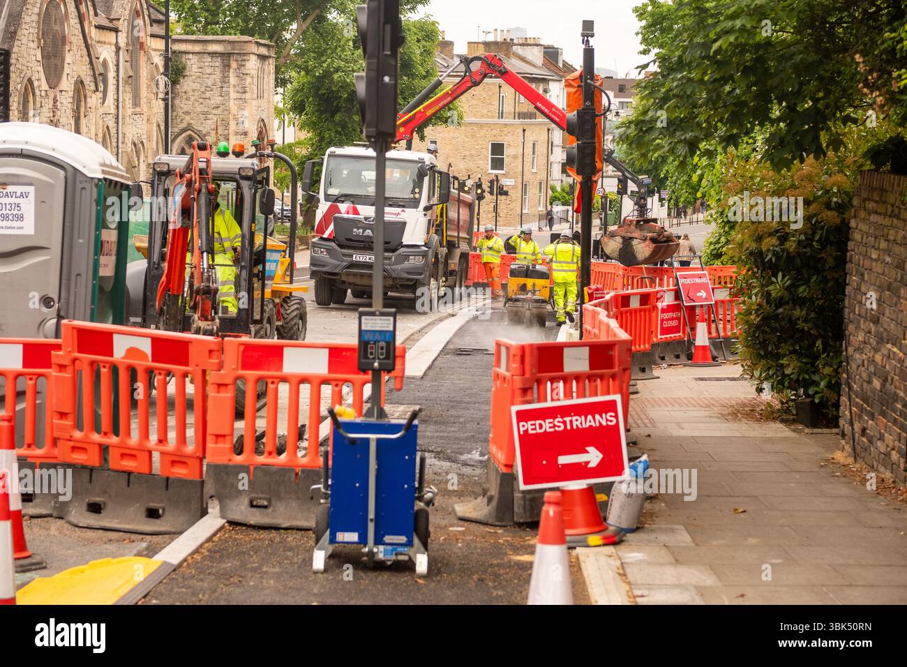 LONDON- MAY 22, 2025: C6 Cycle lane under construction on Haverstock ...