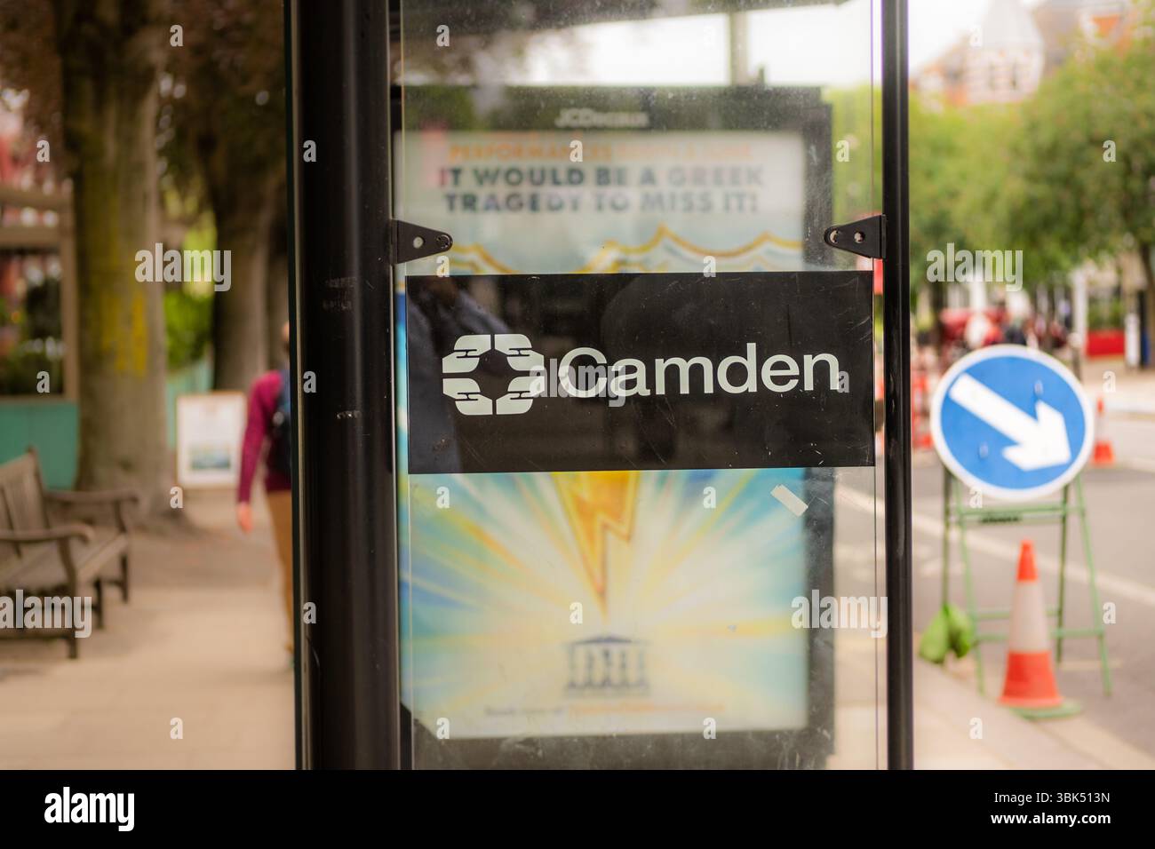 LONDON- MAY 22, 2025: Camden Council logo on bus stop on Haverstock ...