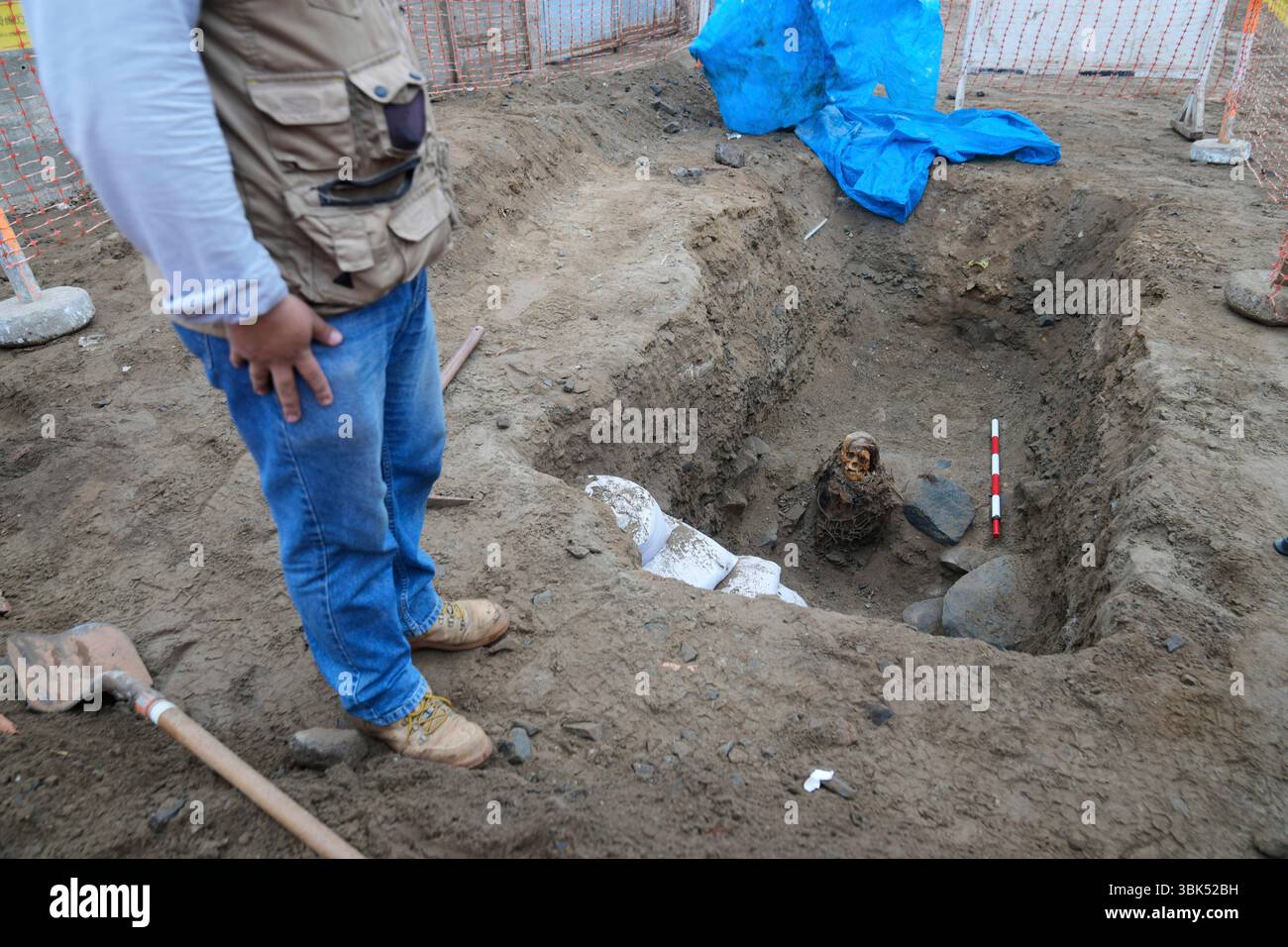 An ancient mummy which archeologists identify as female and from the ...