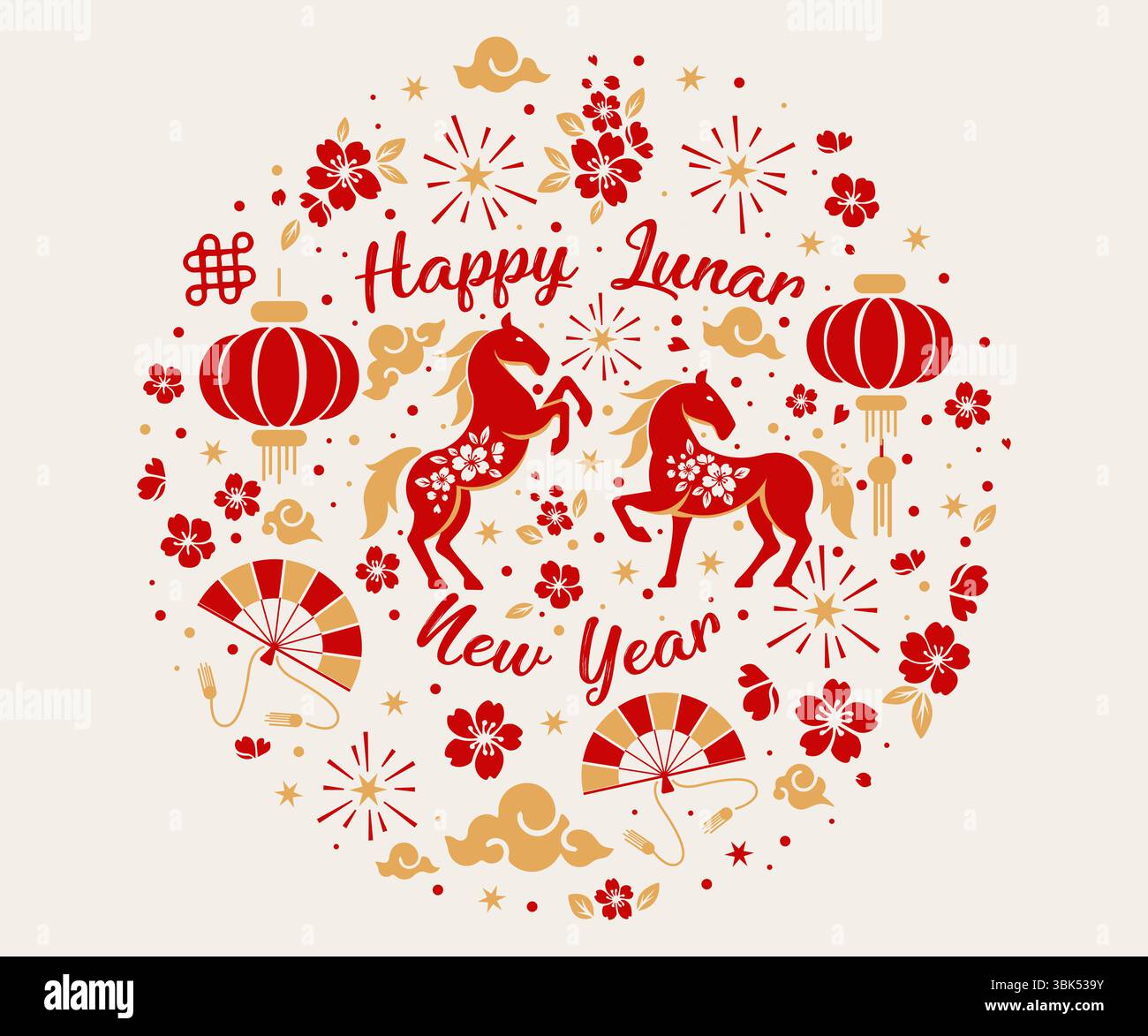 Traditional Chinese New Year 2026 illustration with decorative red and ...