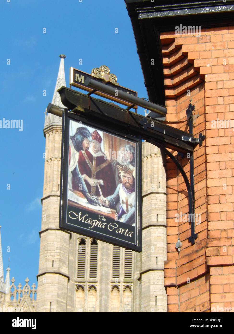 Traditional Pub Sign Depicting the Magna Carta in Historic City Center ...