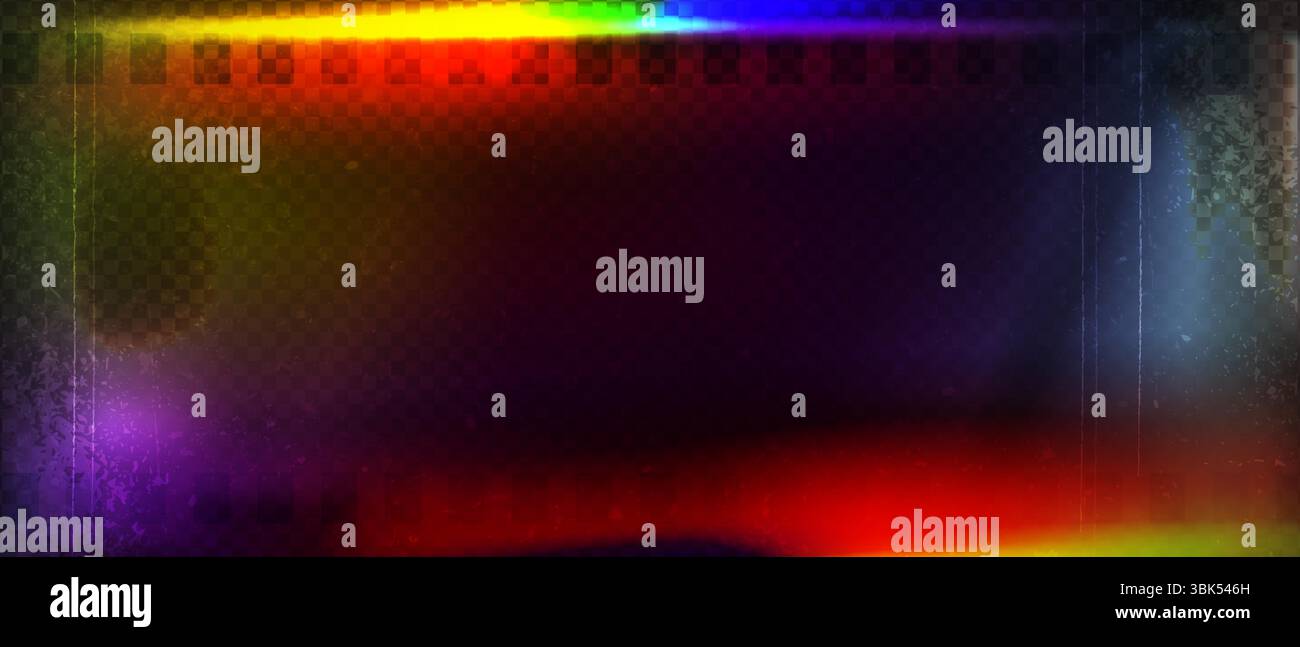 Old film strip leaking light rainbow rays overlay effect and noise ...