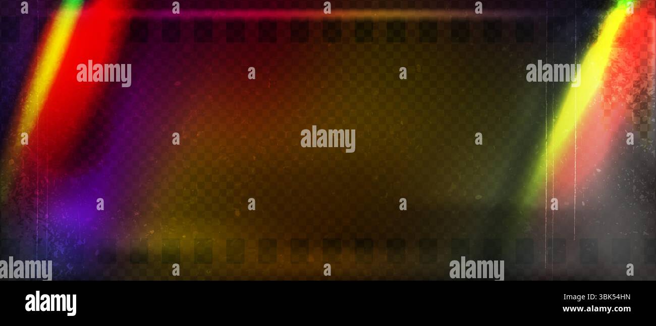 Old film strip leaking light rainbow rays overlay effect and noise ...