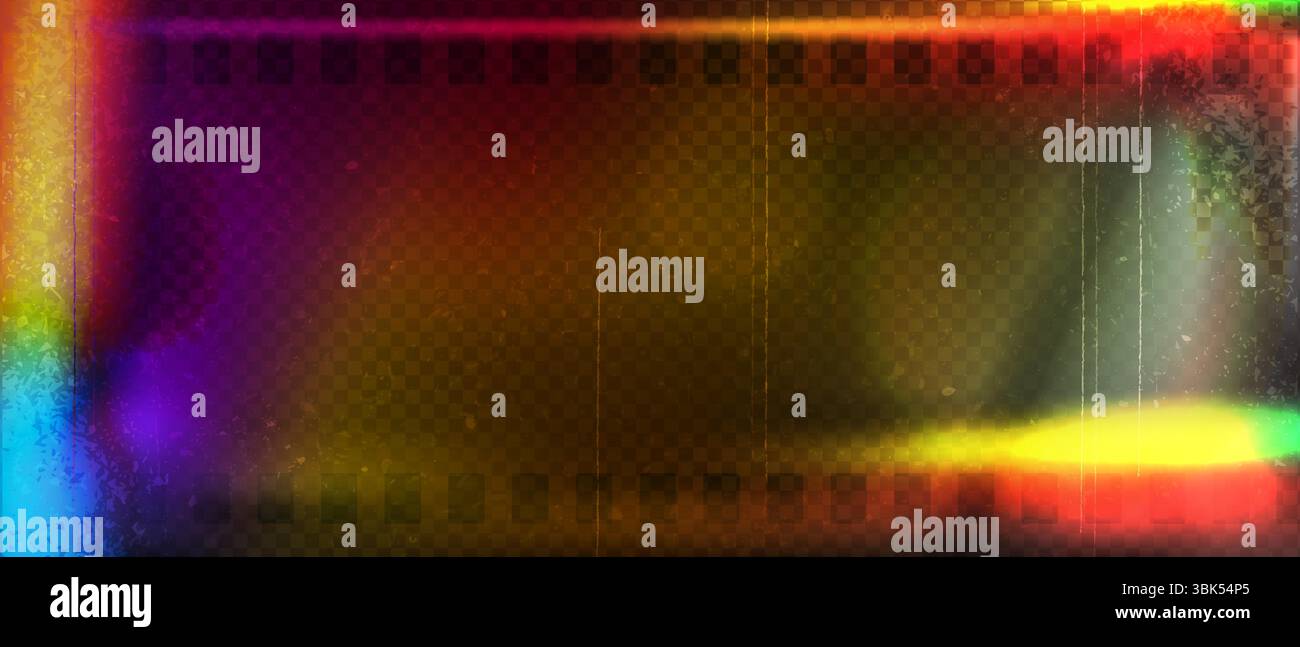 Old film strip leaking light rainbow rays overlay effect and noise ...