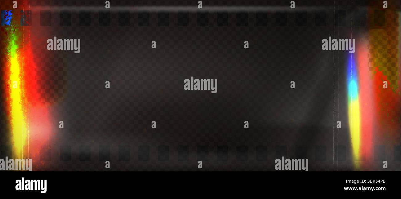 Old film strip leaking light rainbow rays overlay effect and noise ...
