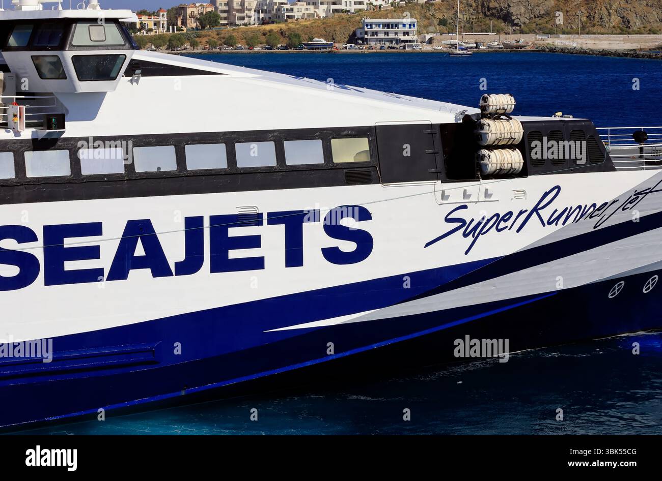 Seajets Super Runner Greek ferry boat, leaving Andros, The Cyclades ...