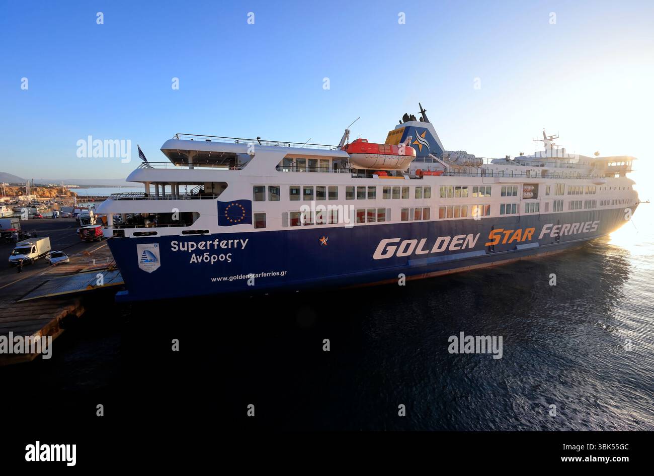 Greek Golden Star Ferries (Andros) ferry boat, at Tinos ferry port ...