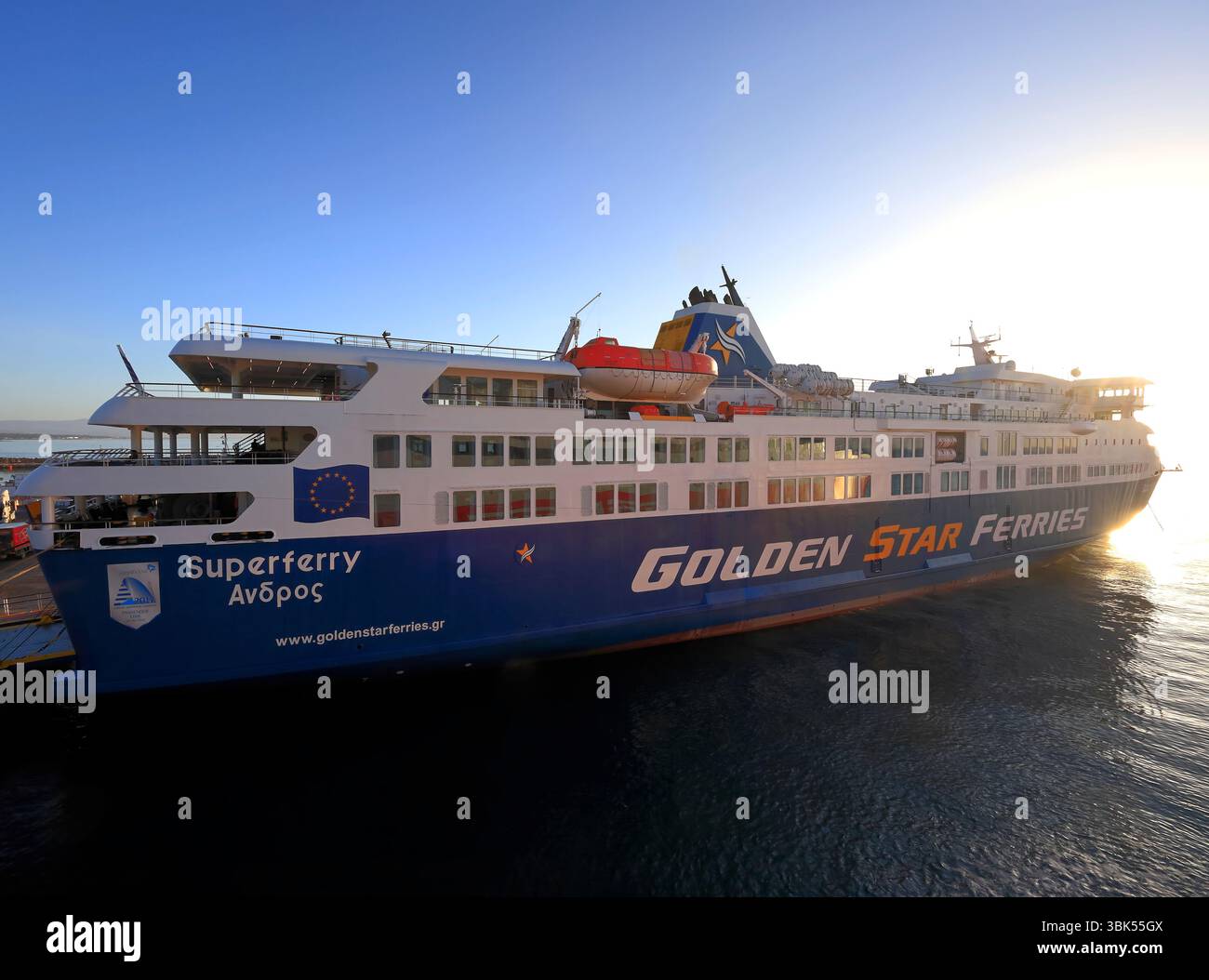 Greek Golden Star Ferries (Andros) ferry boat, at Tinos ferry port ...