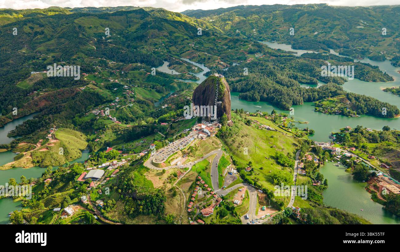 Stunning aerial view of Guatape, showcasing the iconic El Peñol rock ...