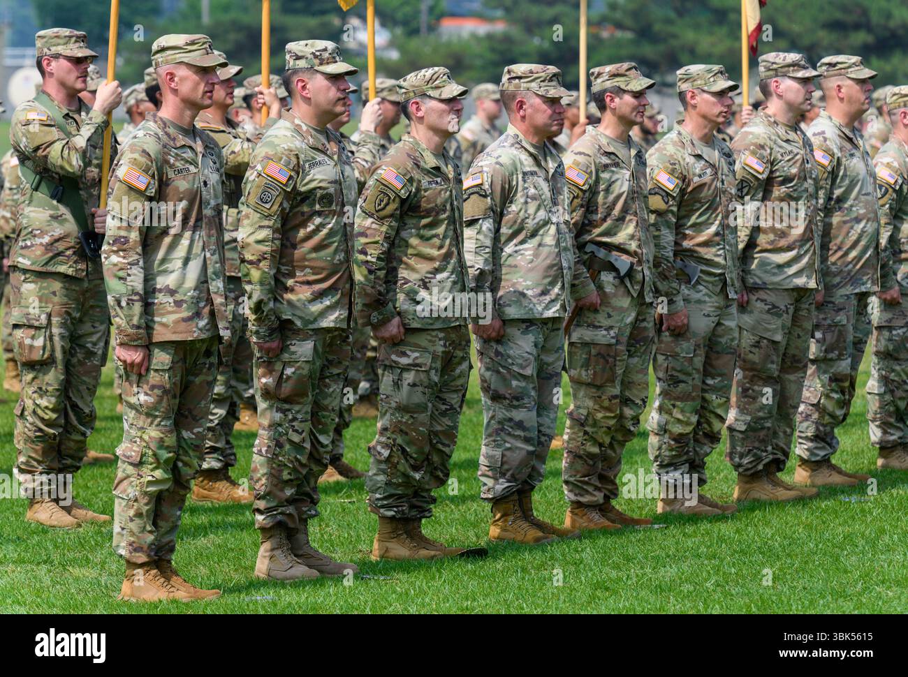 Dongducheon, South Korea. 18th June, 2025. U.S. Army soldiers attend a transfer of authority ...