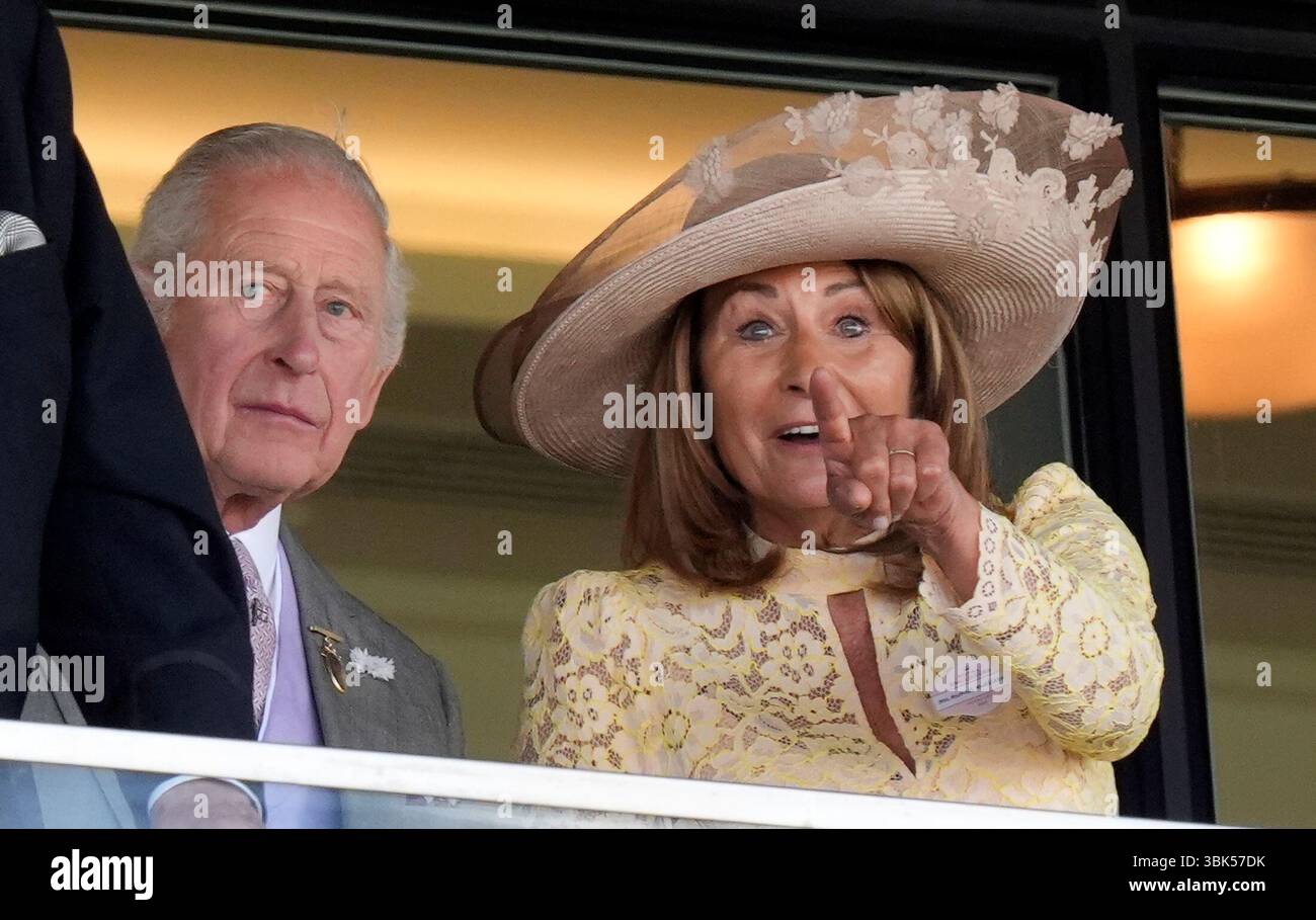 King Charles III and Carole Middleton in the grandstand on day two of ...
