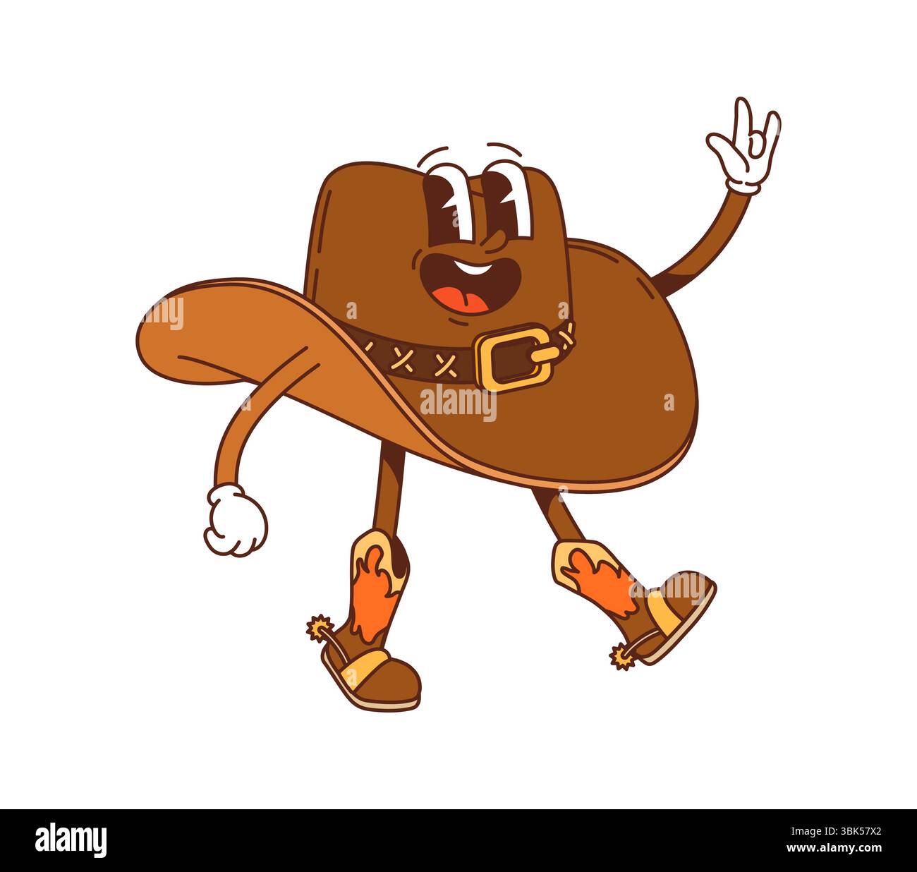 Cartoon groovy Wild west western cowboy hat character. Isolated vector ...