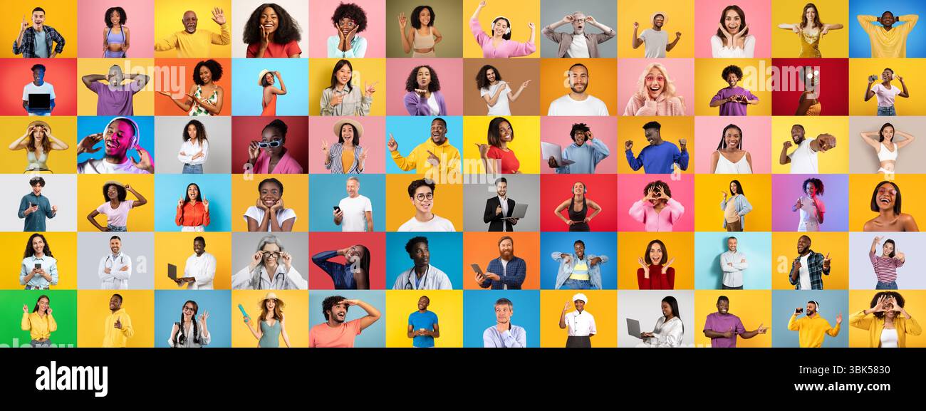 Diverse group of people expressing joy and lifestyle in a vibrant ...