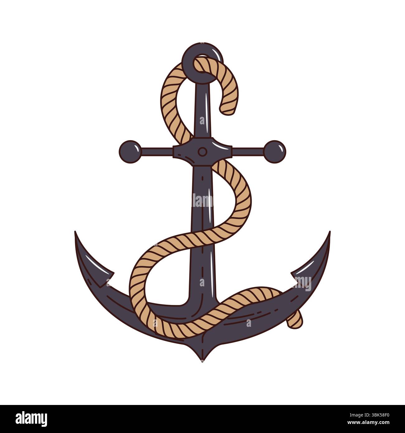 Cartoon groovy pirate and corsair ship anchor. Isolated vector ...