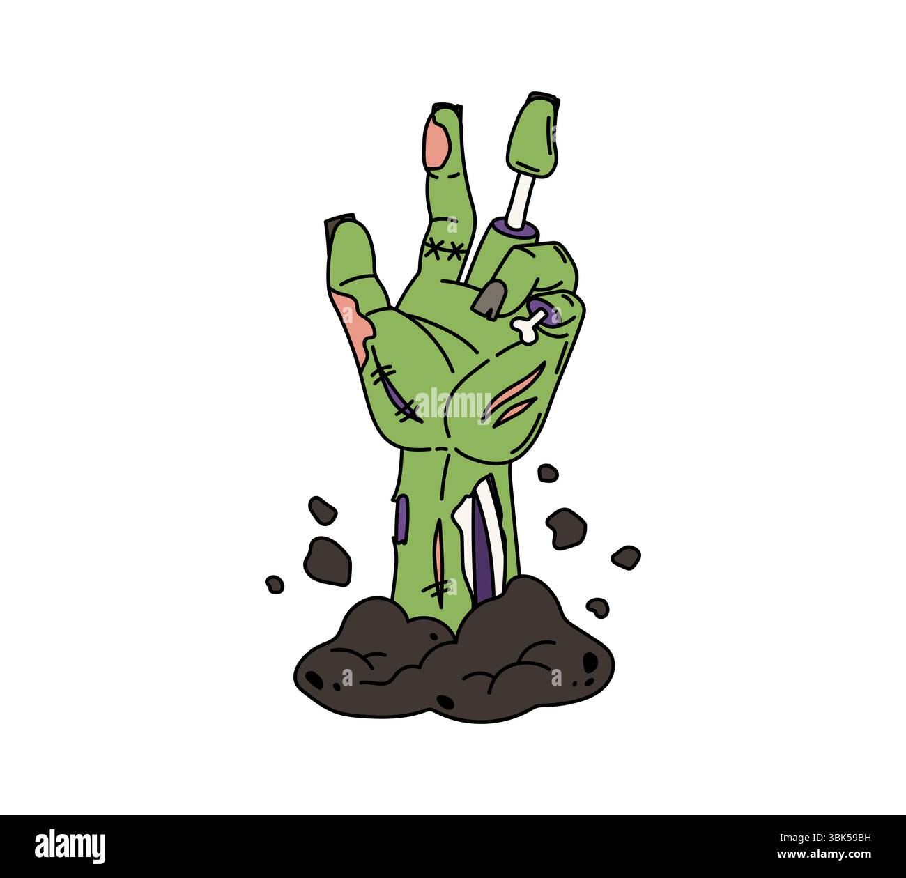 Cartoon groovy zombie hand, Halloween symbol. Isolated vector dead body ...