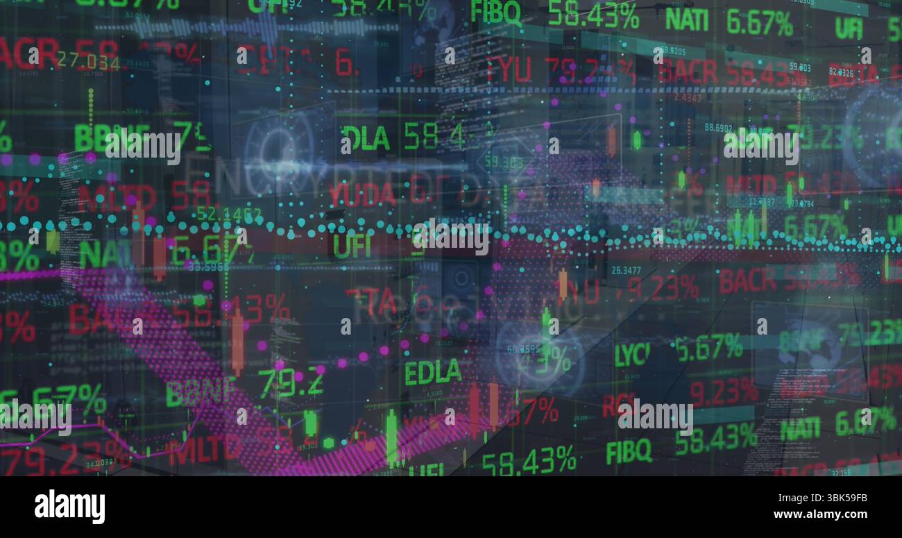 Displaying grid overlay in trading room, with ticker symbols, line ...