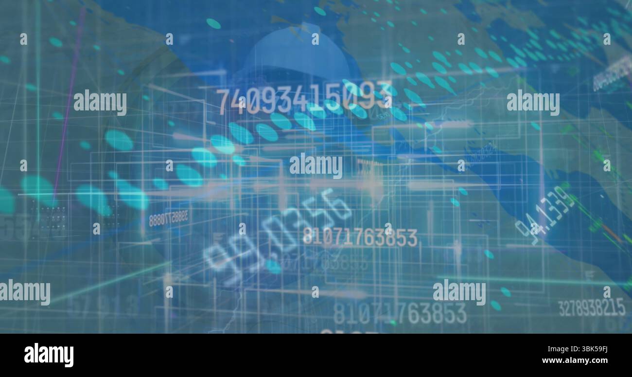 Floating data visualization streaming across digital interface world ...