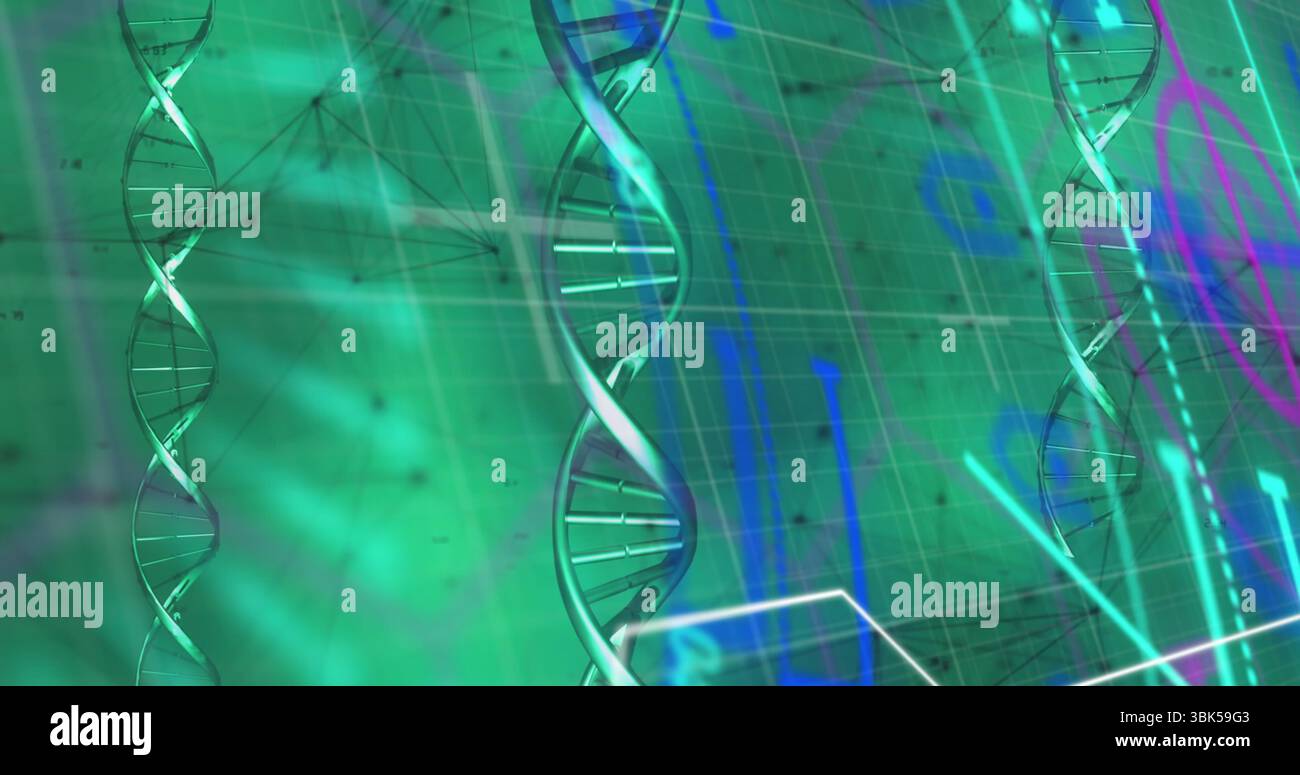 Animating Dna Double Helix Strands Rotating In Lab Simulation With Network Nodes And Grid