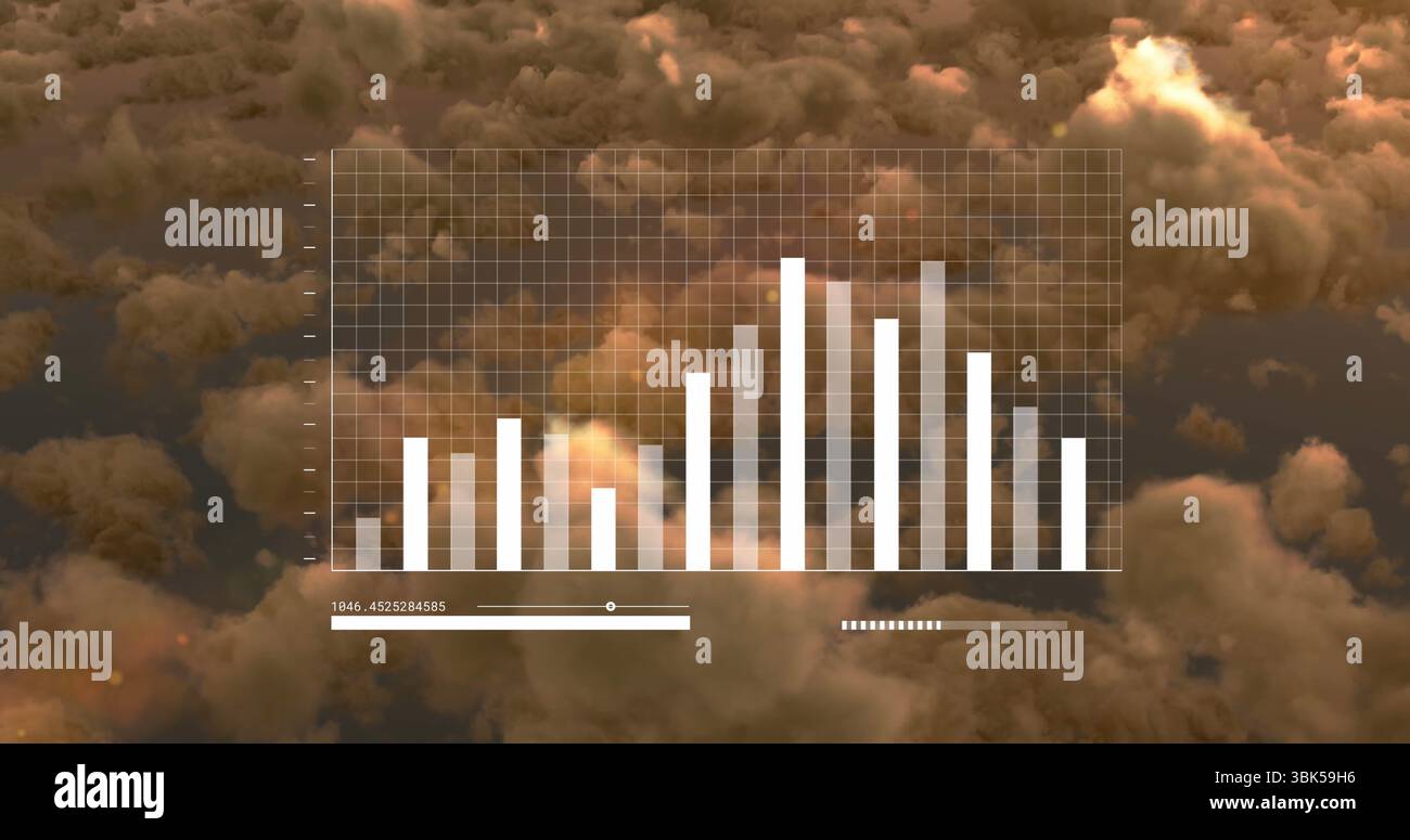 Displaying translucent bar chart with grid overlay over cloudy sky ...