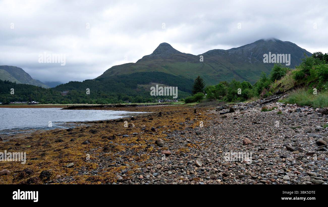 Loch Leven, pointy Sgorr na Ciche, (the Pap of Glencoe) and Sgorr nam ...