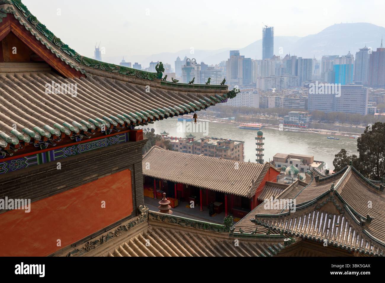 Large contrast between chinese city with skyscrapers and shrine Stock ...