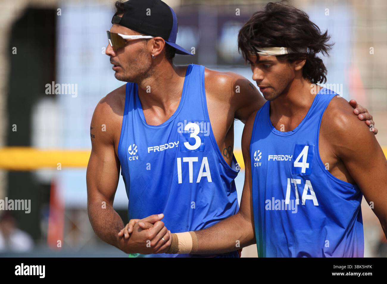 Enrico Rossi and Marco Viscovich in action during the CEV Beach Volley Nations Cup 2025 ...