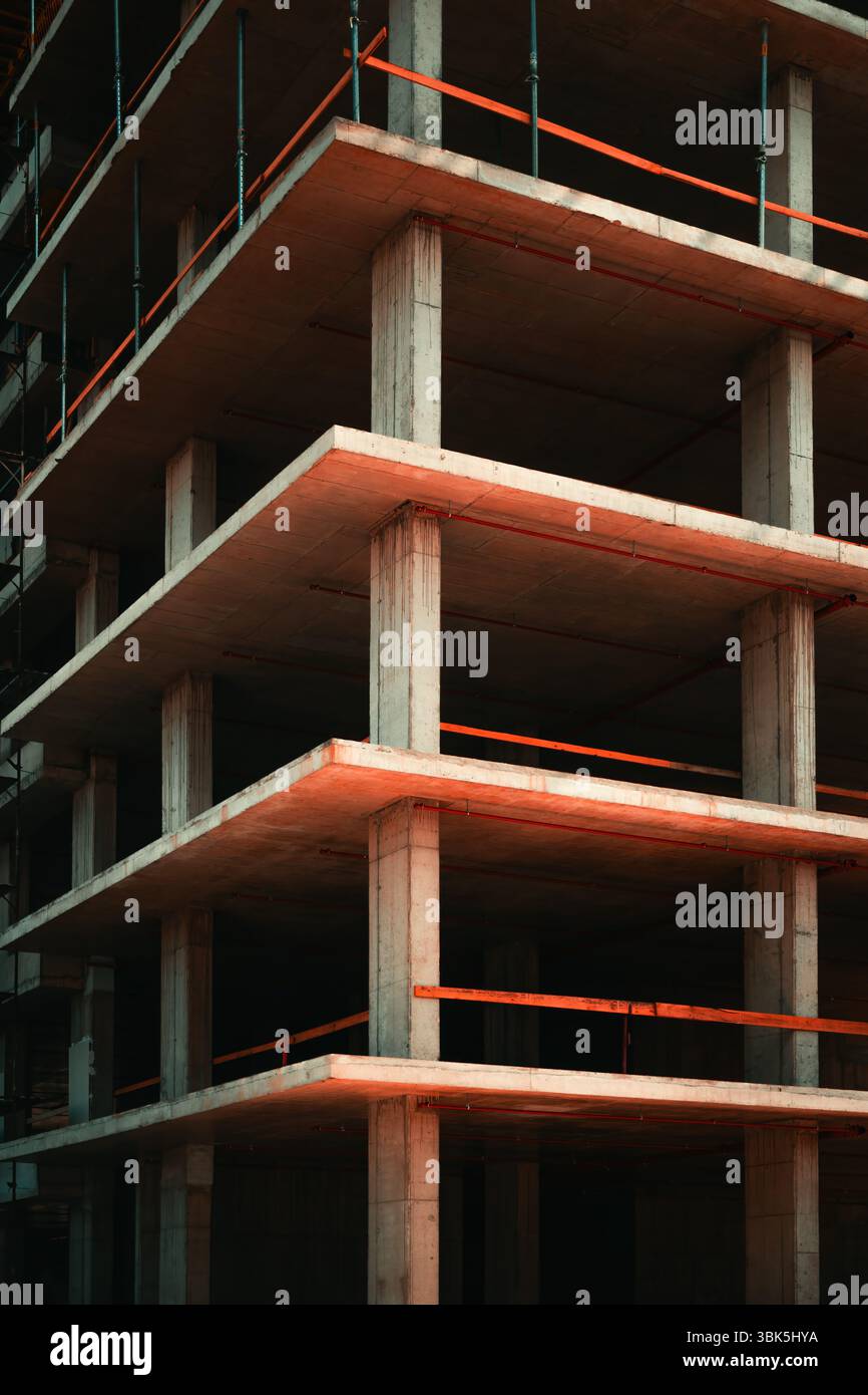 Reinforced concrete frame structured building construction site, low ...