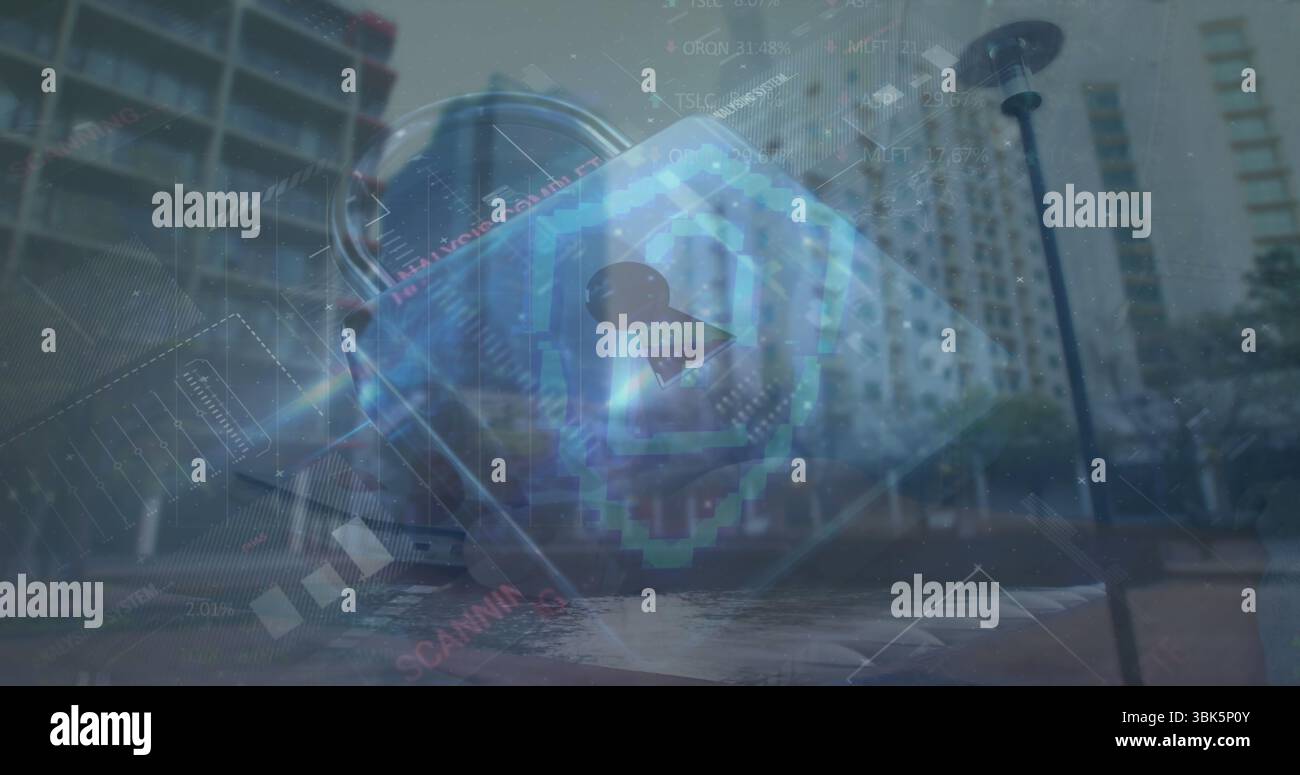 Silver padlock keyhole over digital hi-res stock photography and images - Alamy