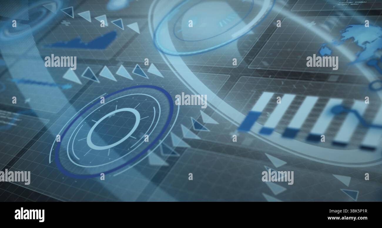 Displaying dashboard interface, with HUD gauges, arrow clusters, data ...