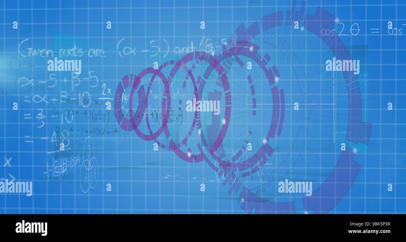 Overlapping purple concentric HUD elements floating on light-blue grid ...
