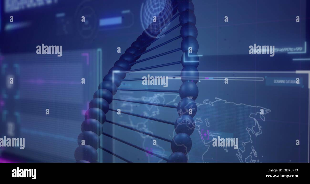 Displaying 3D DNA double helix rotating in lab interface, with data ...