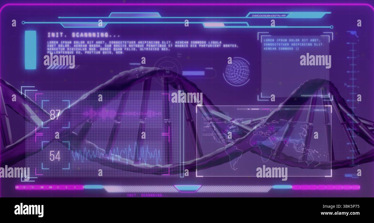 Scanning double helix structures on display in research lab, with UI ...