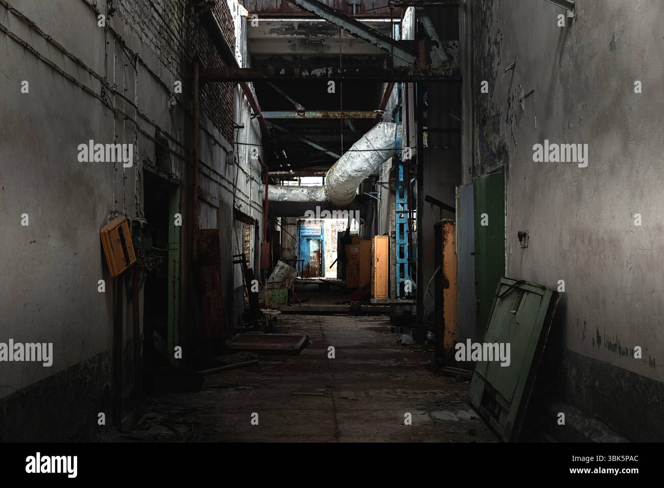 Abandoned corridor in factory at Chernobyl Exclusion Zone Stock Photo ...