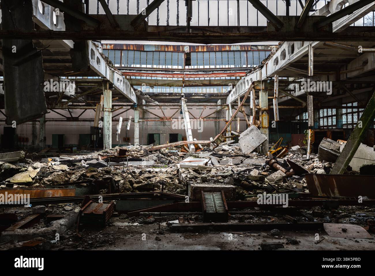 Damaged Roof in Jupiter Factory, Chernobyl Exclusion Zone 2019, angle ...
