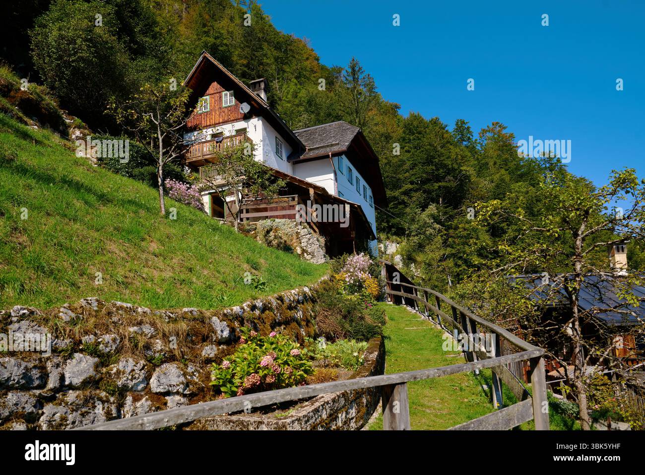 Hallstatt, Austria – September 29, 2023 - Alpine House Steep Hillside ...
