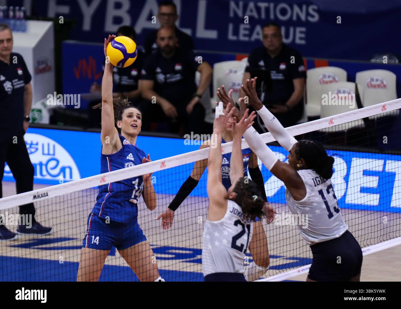 Belgrade, Serbia. 18th Jun, 2025. Maja Aleksic of Serbia spikes the ...