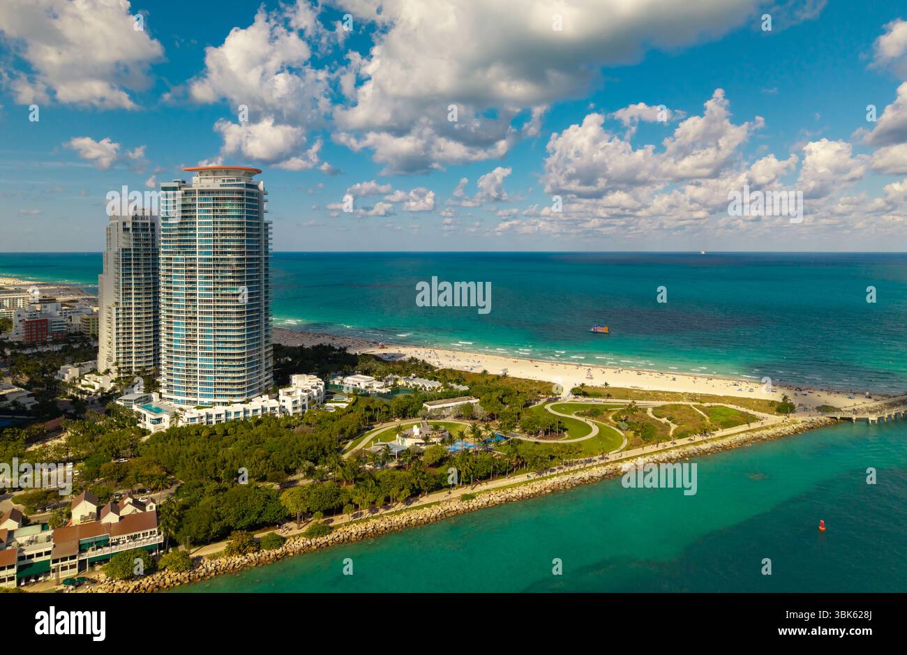 Miami Beach cityscape. Miami summer aerial view. Miami Beach shoreline ...