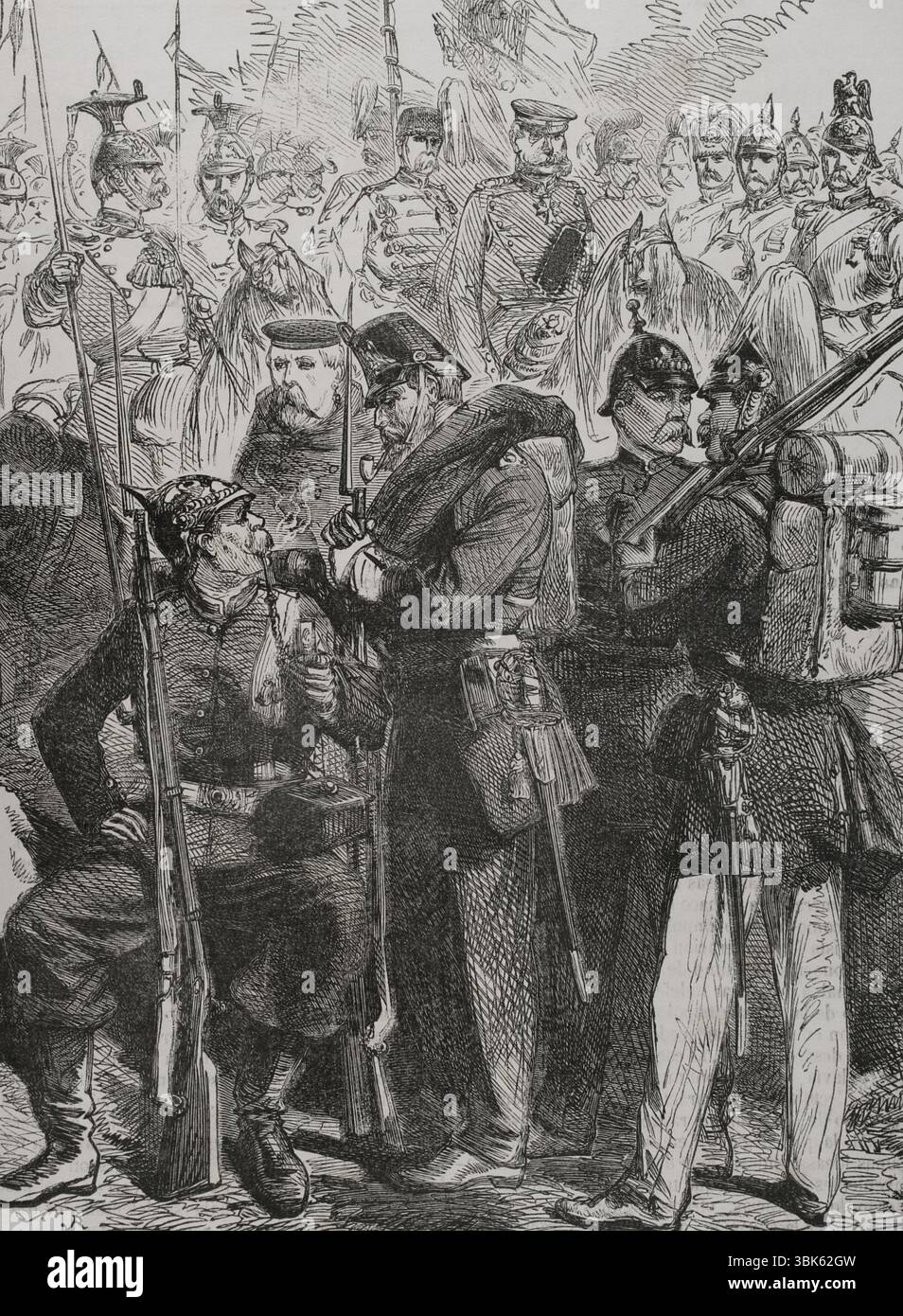 Prussian army uniforms in 1870. Engraving. "Historia de la Guerra de ...