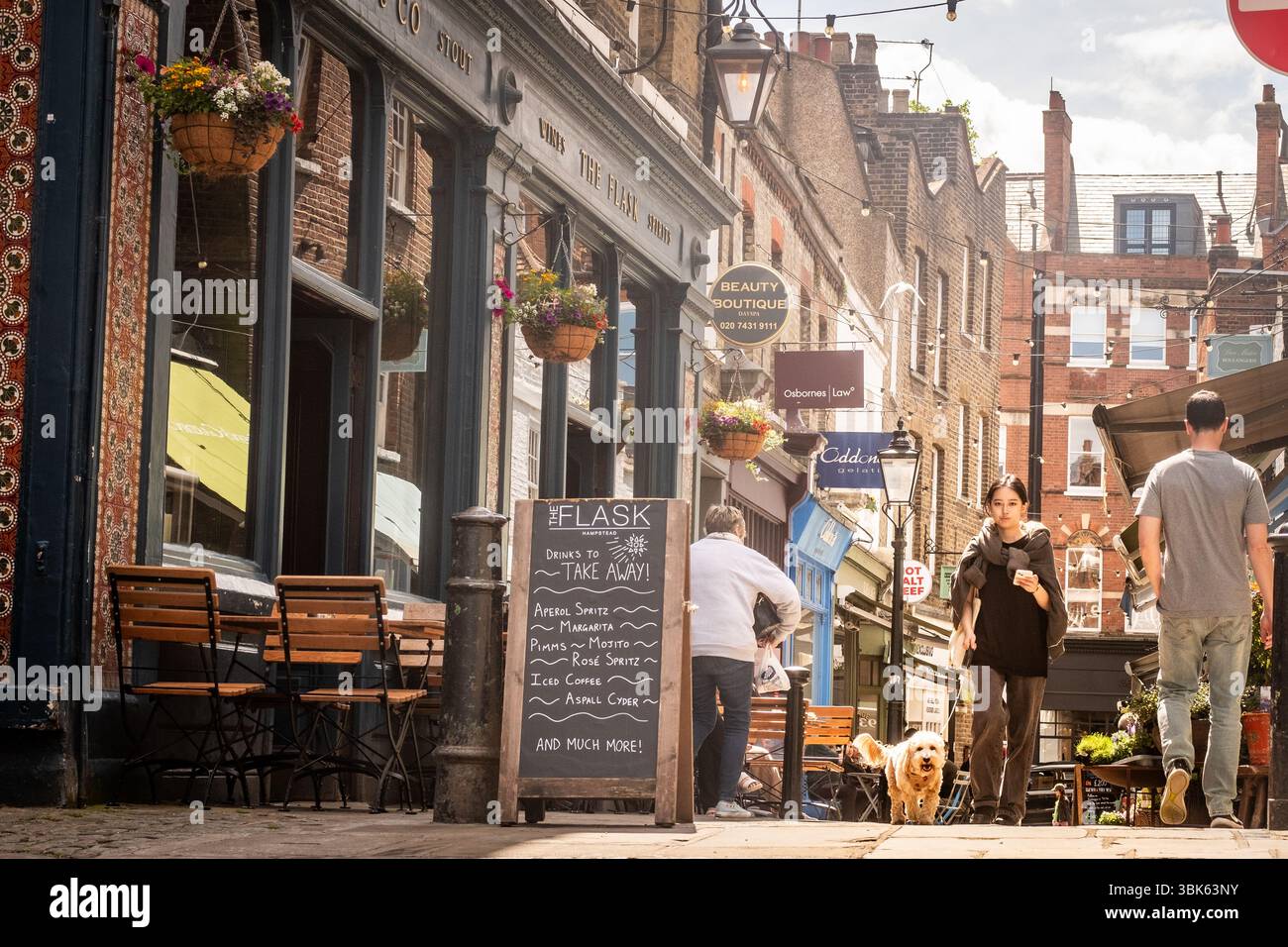 LONDON- MAY 29, 2025: Hampstead Village high street scene on Flask Walk ...