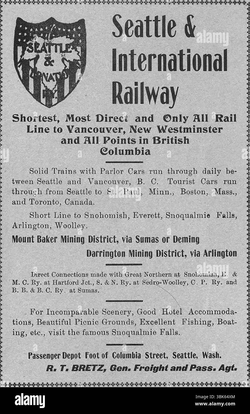1900 Seattle and International Railway ad Stock Photo - Alamy