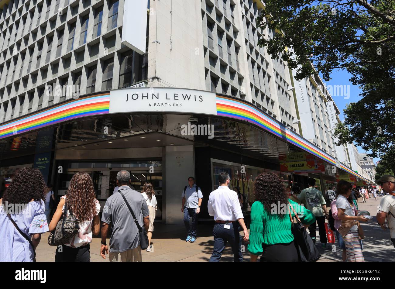 Pride colours displayed on John Lewis department store on Oxford Street ...