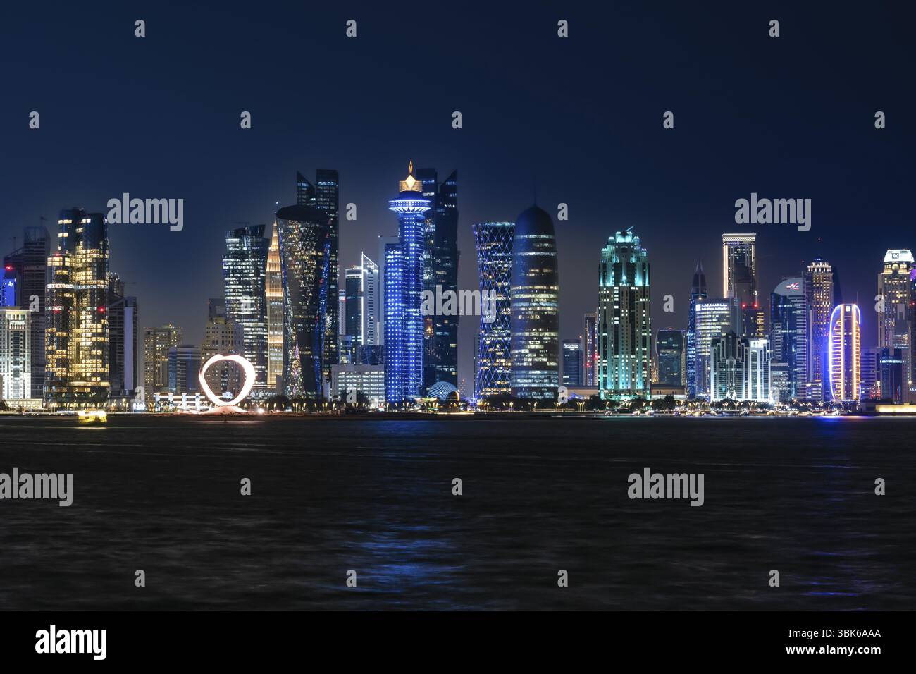 Skyline, skyscrapers, evening light, sunset, Doha, Qatar, Orient ...