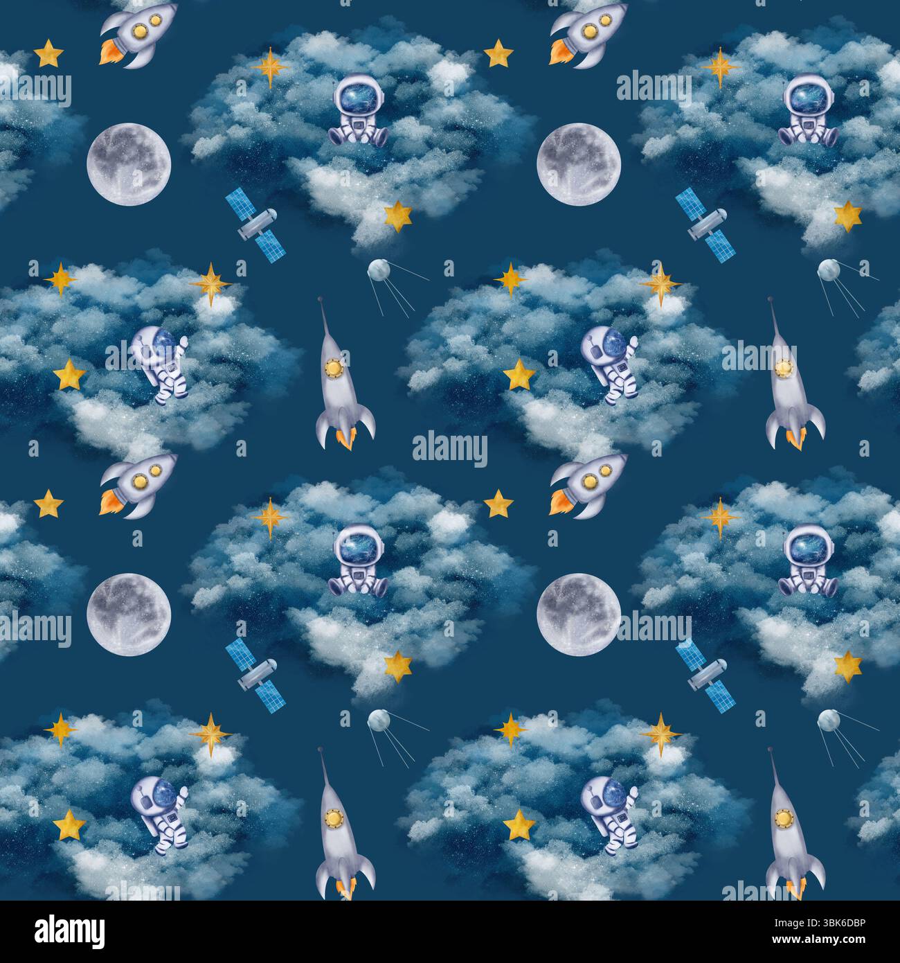 Astronauts, cosmonauts in helmet, space rockets, spaceships, satellite ...