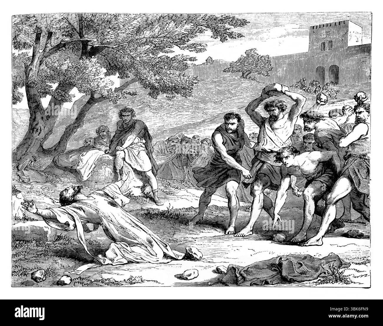 Illustration of the Stoning of Saint Stephen (Acts) from Antique 19th ...