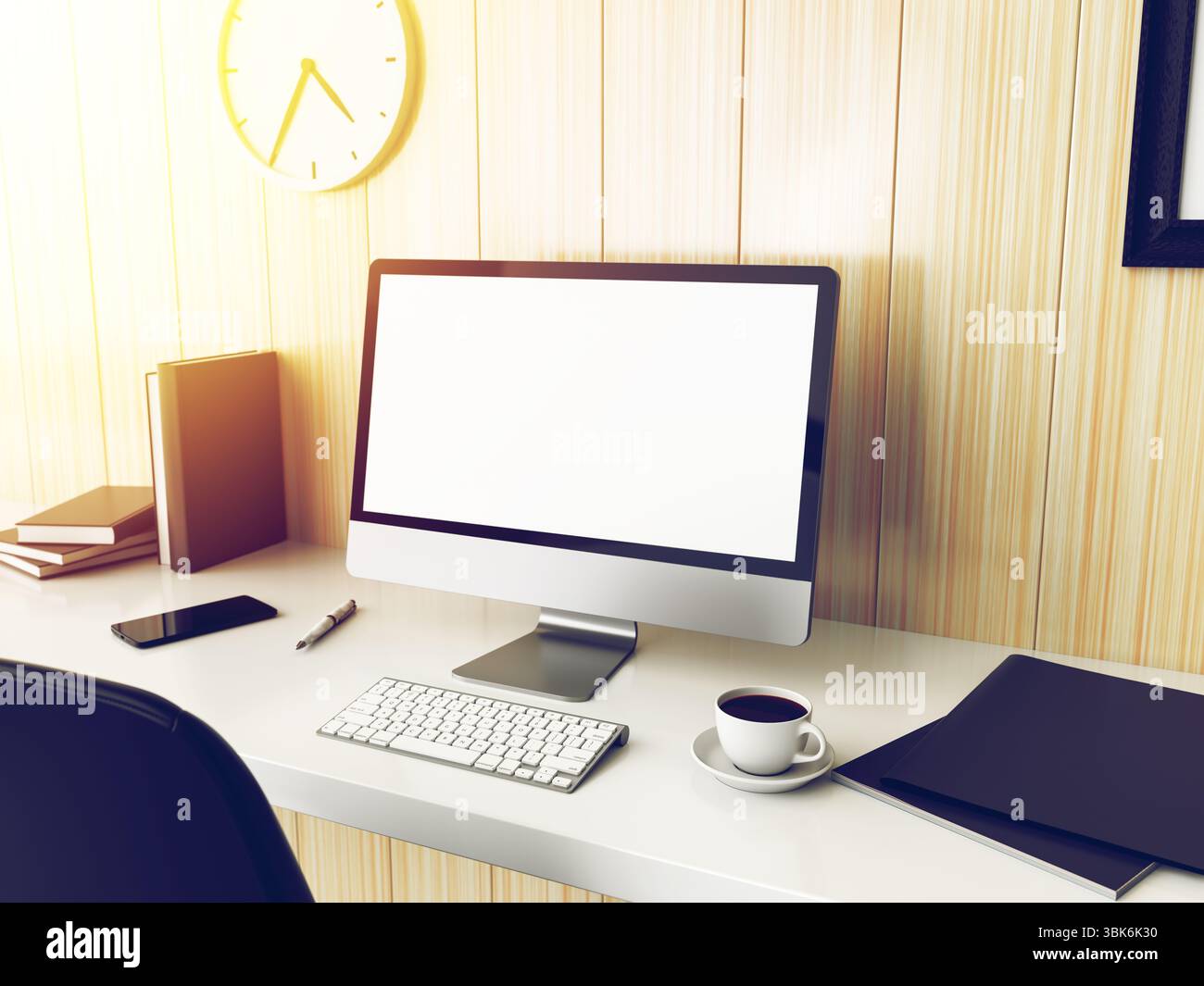 Modern workdesk 3d render Stock Photo - Alamy