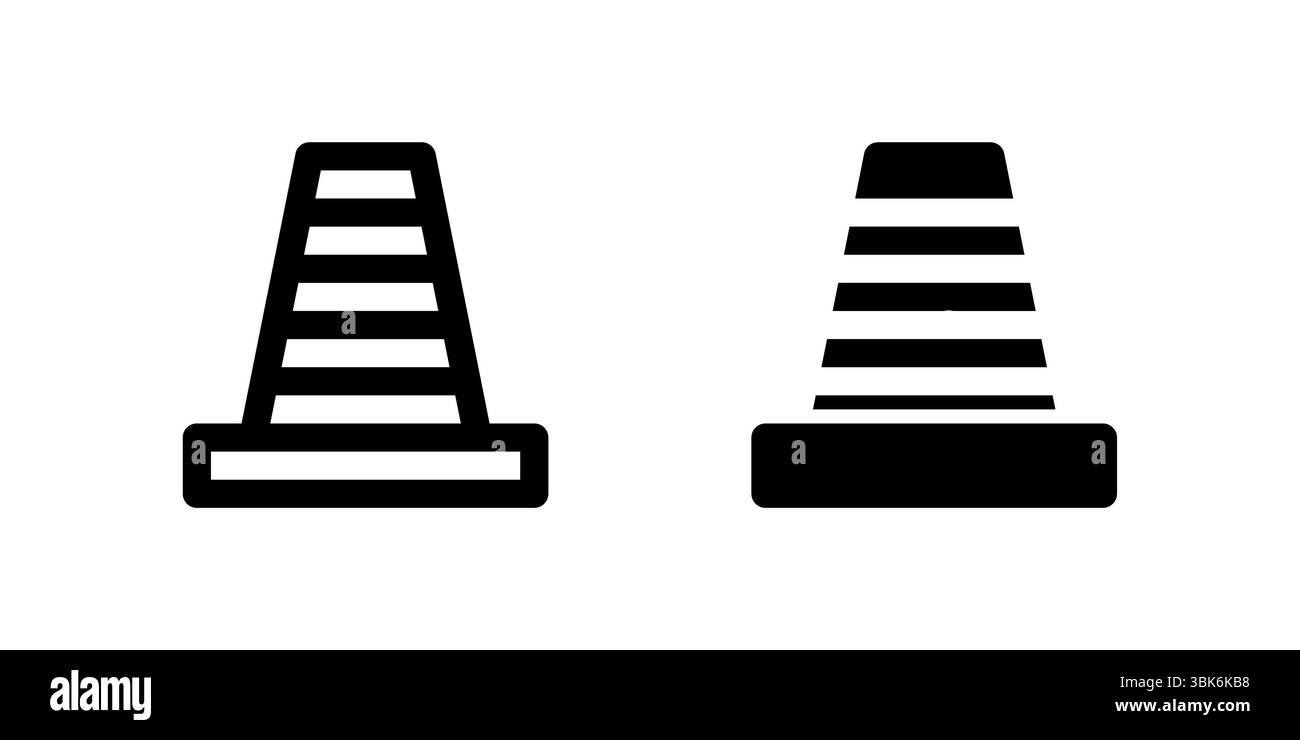 Traffic cone icon set used to signal road work, safety zones, or ...