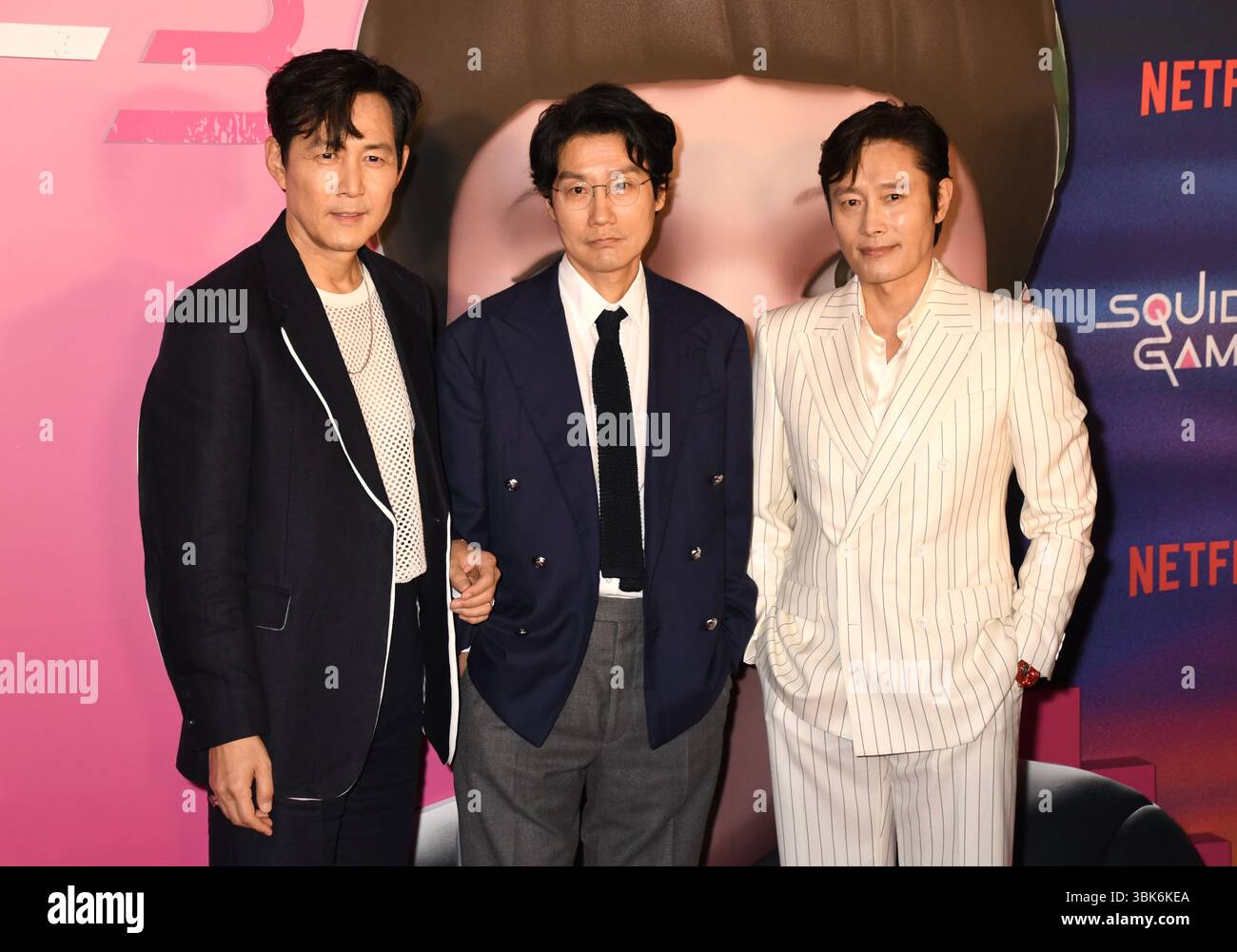 New York, NY, USA. 18th June, 2025. Lee Jung-jae, Hwang Dong-hyuk and Lee Byung-hun at the Squid ...