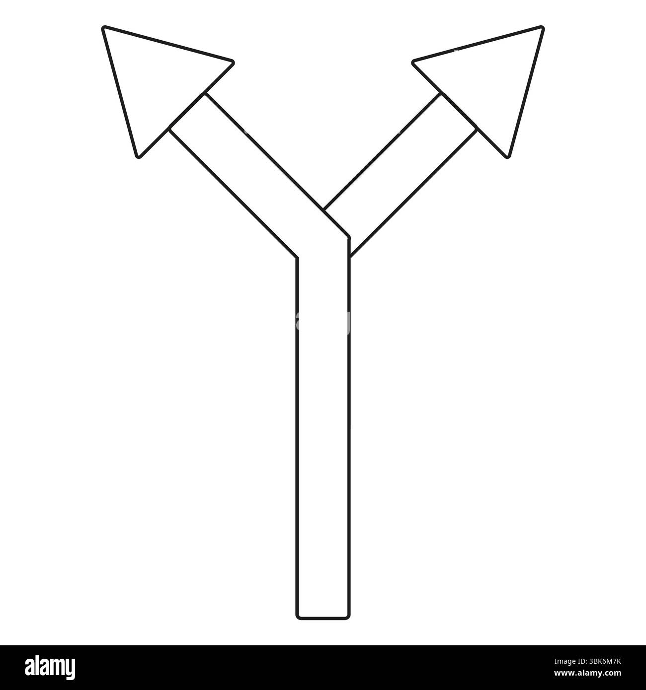 Outlined arrow icon. Overlapping fork shape. Directional path guide ...