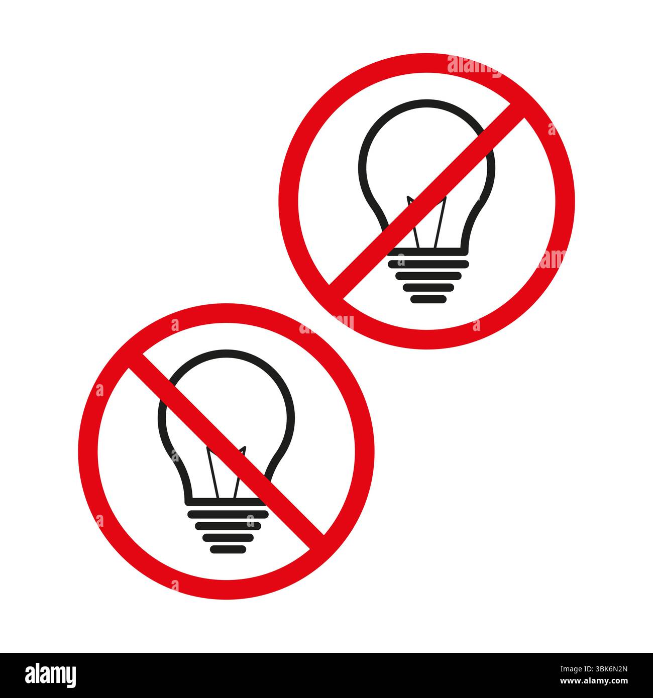 Forbidden lightbulb sign. Red circle symbol. Vector warning icon ...