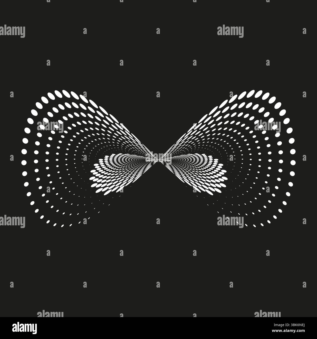 Infinity spiral shape. Black white vector. Symmetric dot pattern ...